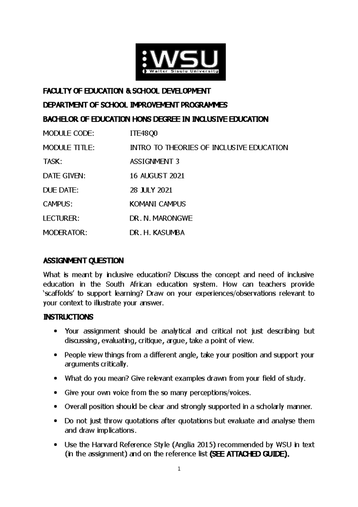 2021 ITE48Q0 Assignment - FACULTY OF EDUCATION & SCHOOL DEVELOPMENT ...