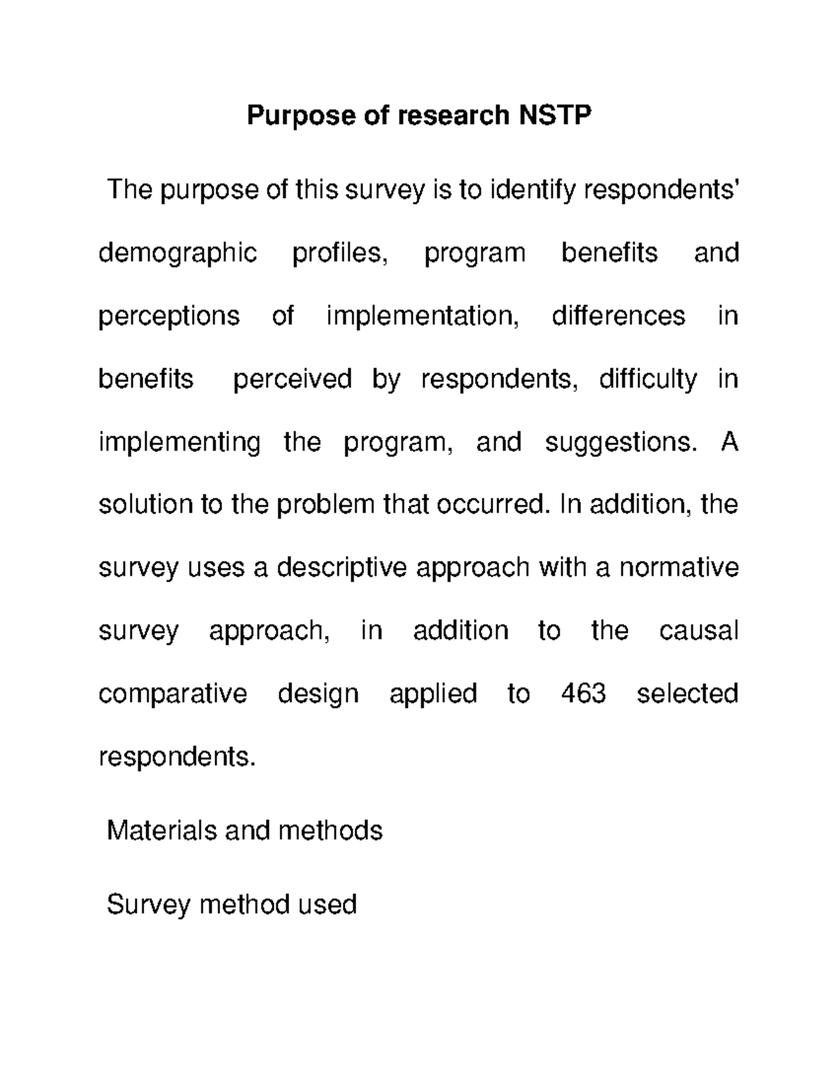 Purpose of research NSTP - A solution to the problem that occurred. In ...