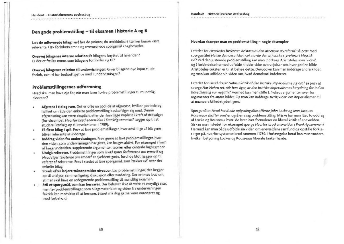 Den gode problemstilling - Handout - Historielærerens øvelsesbog - Studocu