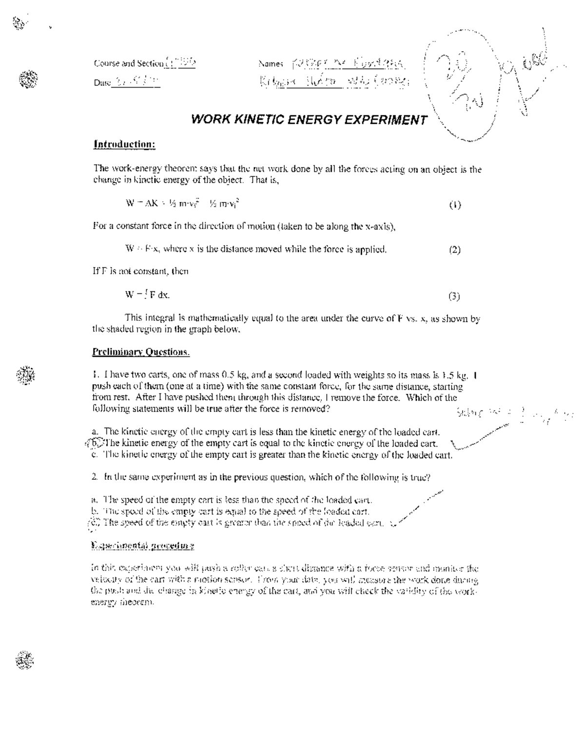 Work Kinetic Energy Experiment - PH 105 - Studocu