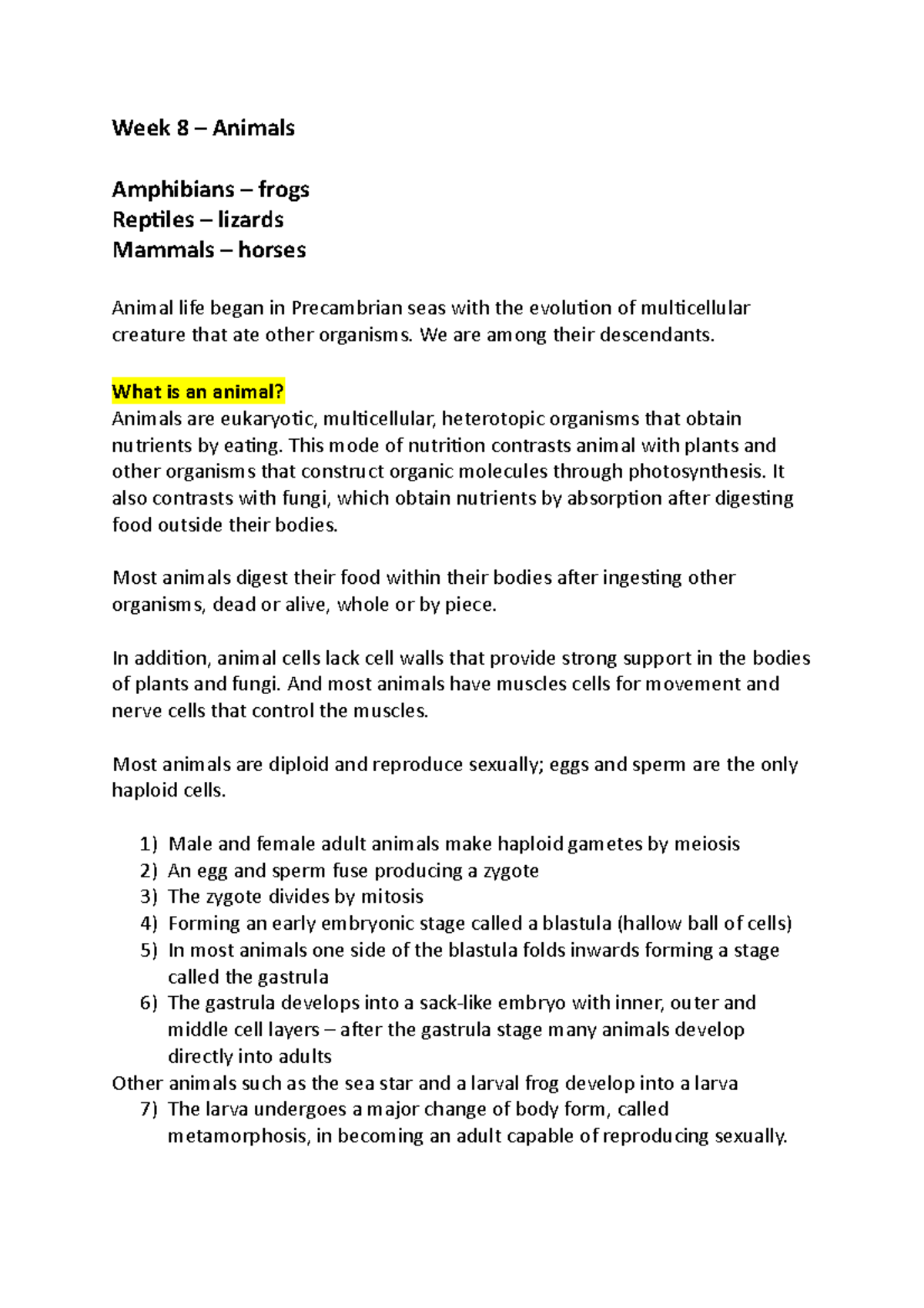 Biology Week 8 - Animals - Week 8 – Animals Amphibians – frogs Reptiles ...