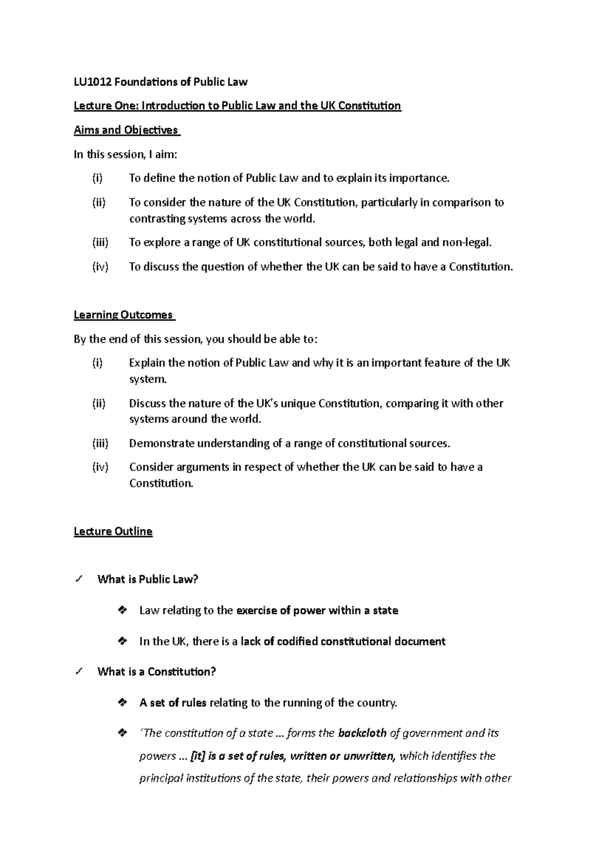 Lecture 1 2 Public Law Lu1012 Foundations Of Public Law Lecture One Introduction To Public