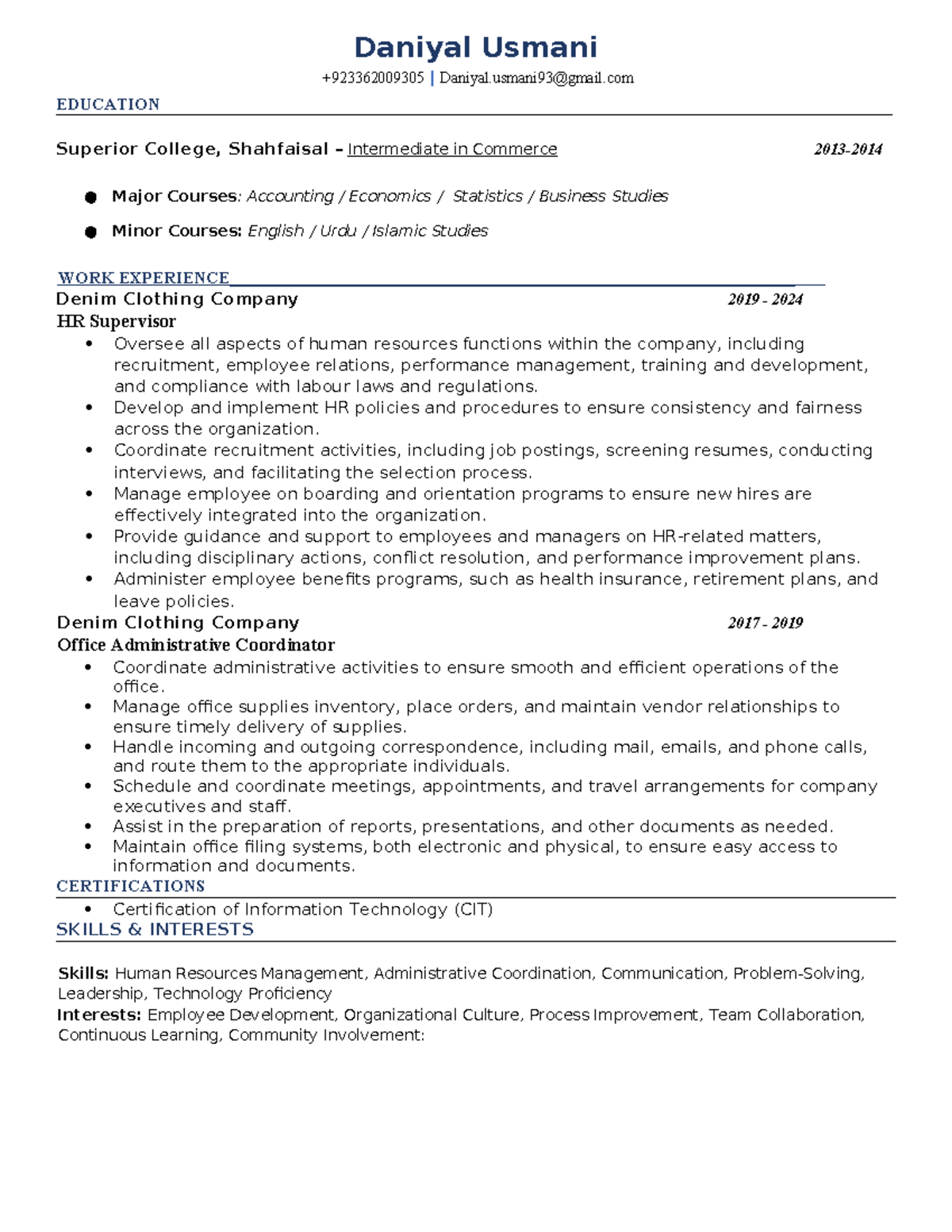 Daniyal Resume - Daniyal Usmani + 923362009305 | Daniyal@gmail ...