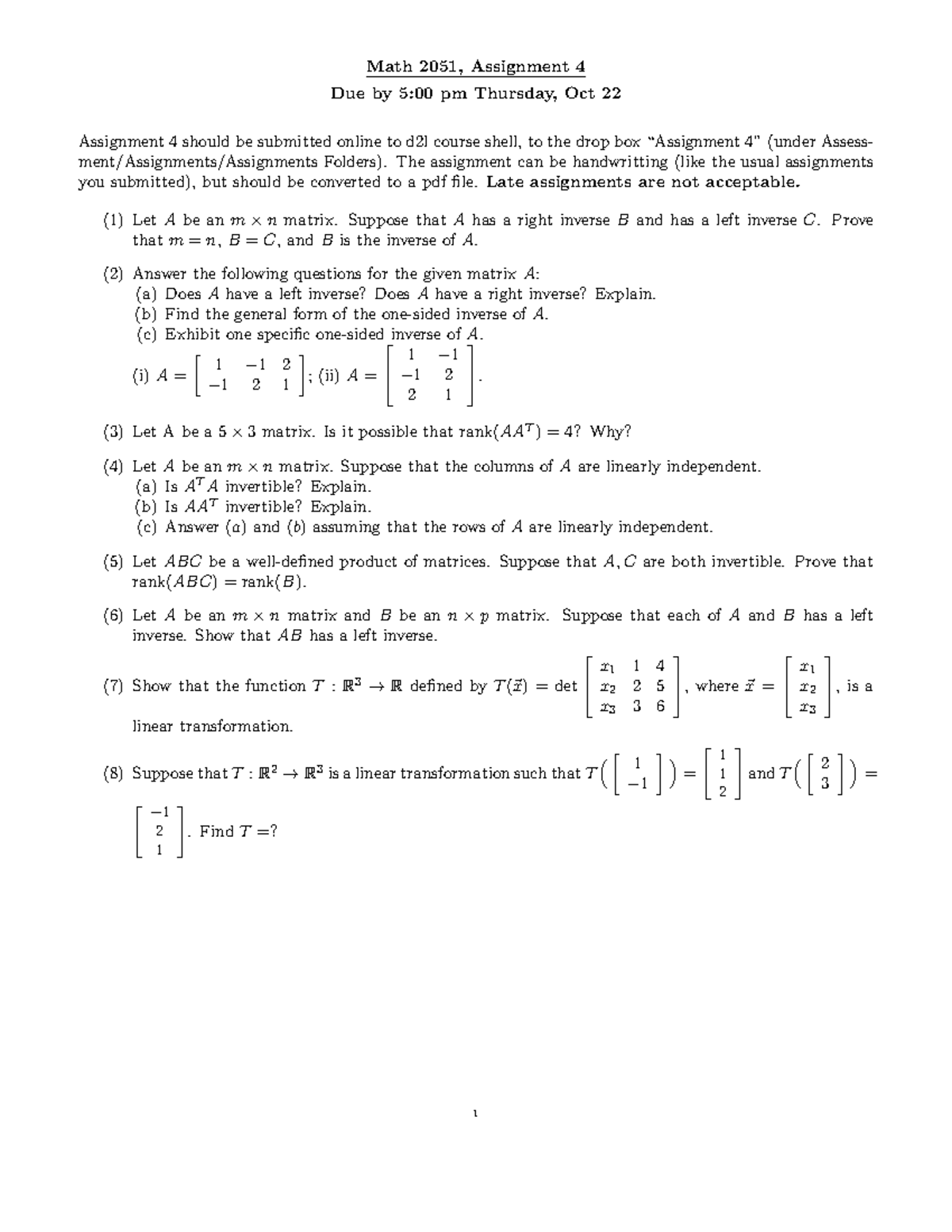 Assignment 4 - The assignment can be handwritting (like the usual ...