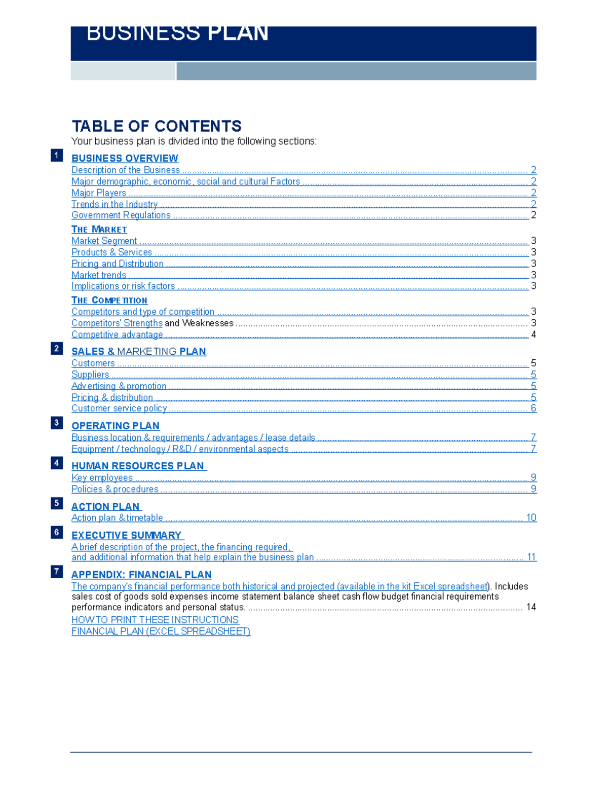 1- Blank Business Plan Template - TABLE OF CONTENTS Your business plan ...