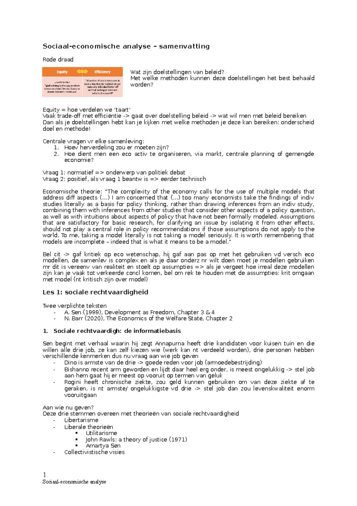 Samenvatting - Sociaal-economische analyse – samenvatting Rode draad ...