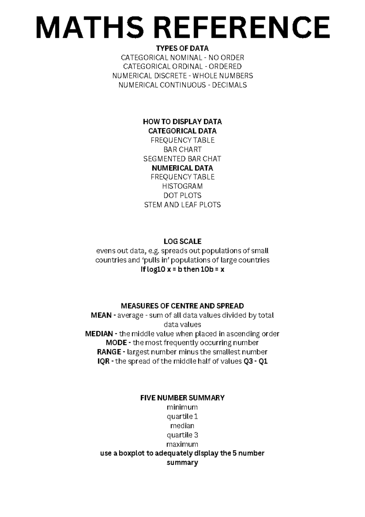 Maths - Reference BOOK - Chapter 1 - 5 - MATHS REFERENCE TYPES OF DATA ...