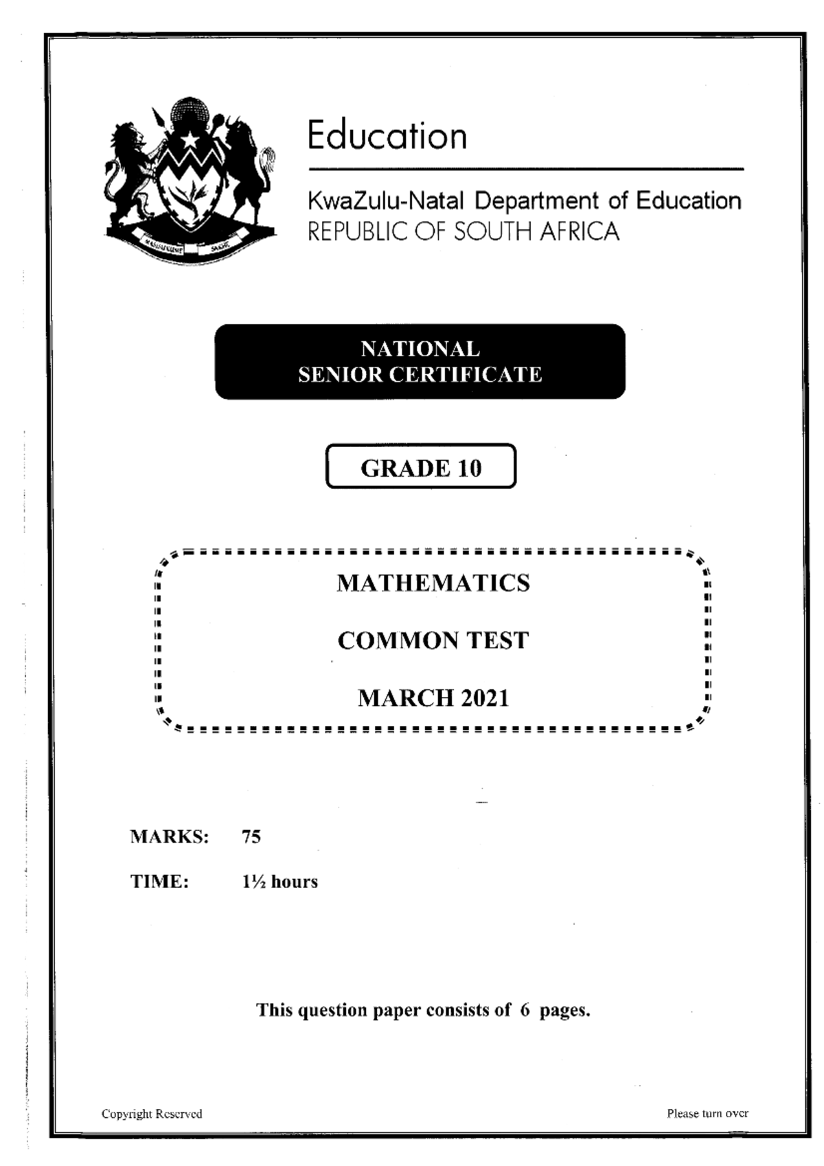 Maths grade 10 April 2021 QP only - Studocu