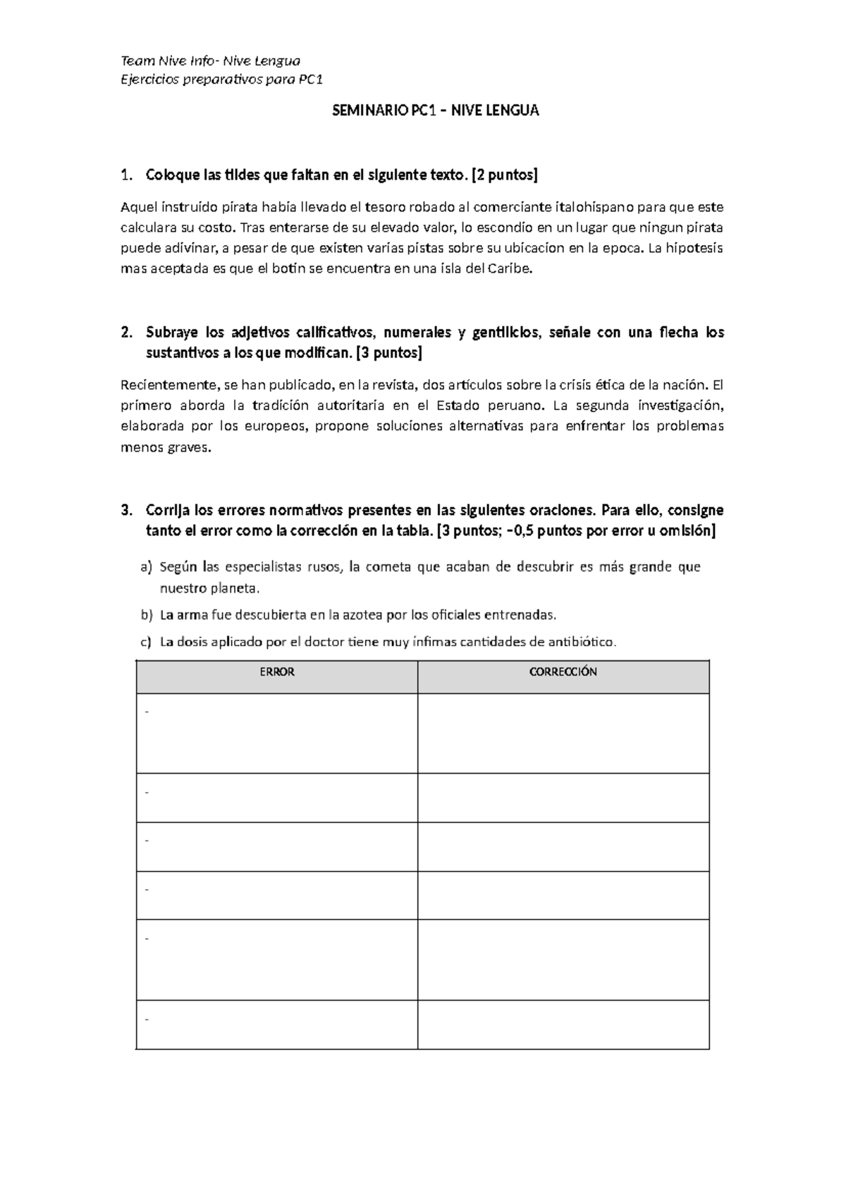 Ejercicios Seminario PC1 - Team Nive Info- Nive Lengua Ejercicios ...