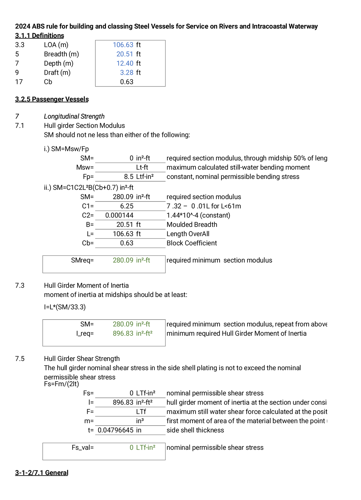 Calculationshhhh - 2024 ABS rule for building and classing Steel ...