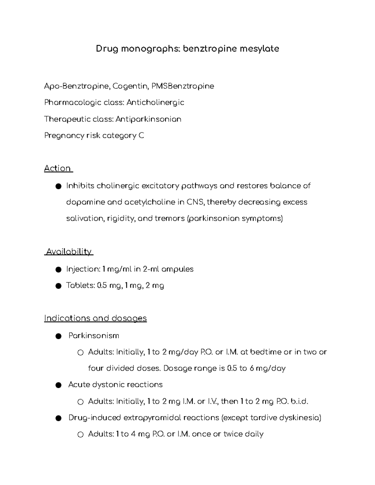 Drug monographs benztropine mesylate - Drug monographs: benztropine ...