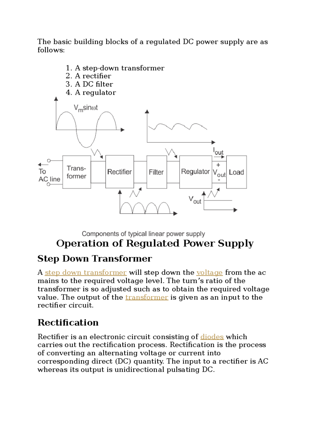 Components of a regulated power supply - The basic building blocks of a ...