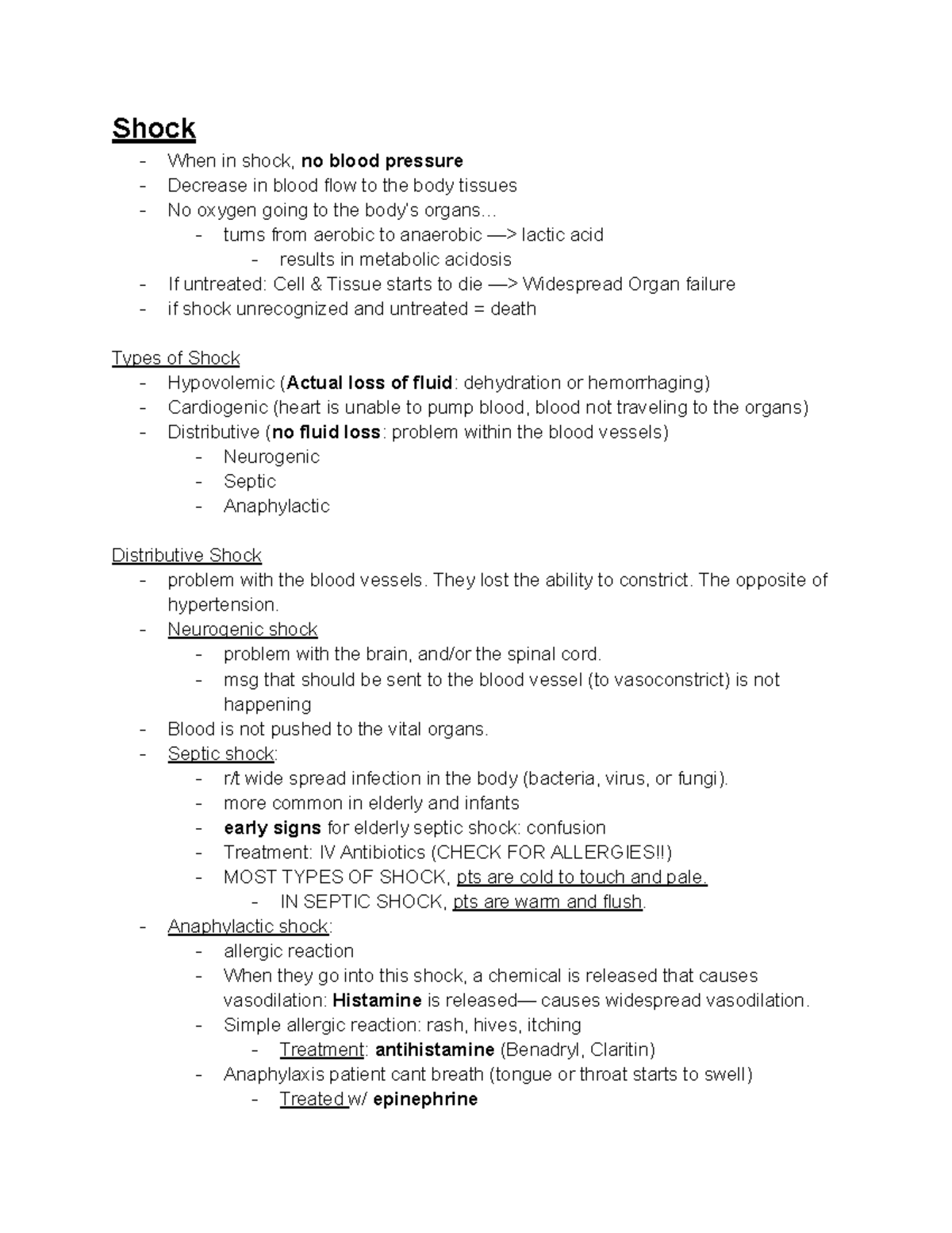 4-28 Shock - Shock When in shock, no blood pressure Decrease in blood ...