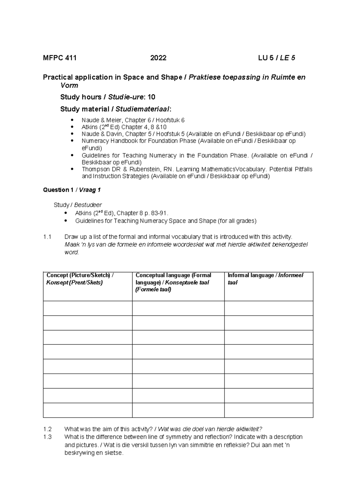 MFPC 411 2022 LU 5 Worksheet - MFPC 411 2022 LU 5 / LE 5 Practical ...