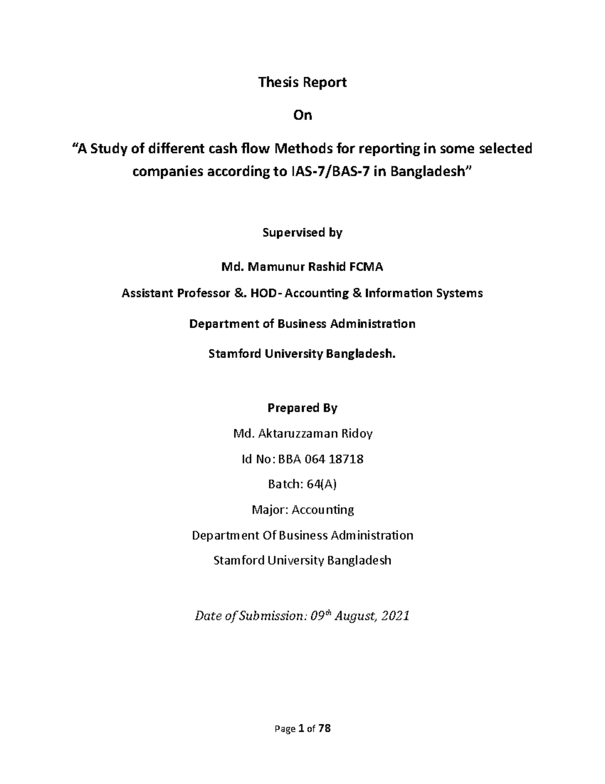 IAS-7 final thesis - Thesis Report On “A Study of different cash flow ...