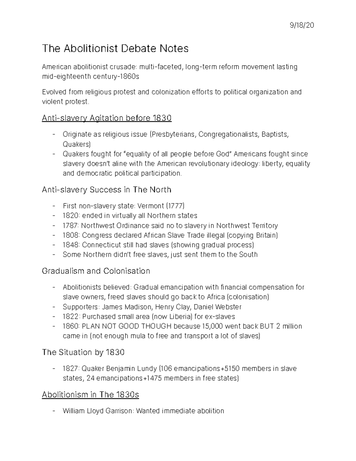 The Abolitionist Debate Notes - 9/18/ The Abolitionist Debate Notes ...