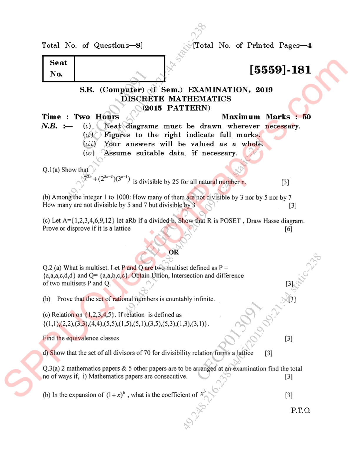 Be computer-engineering semester-3 2019 may discrete-mathematics-dm-pattern-2015 - P.T. Total No ...