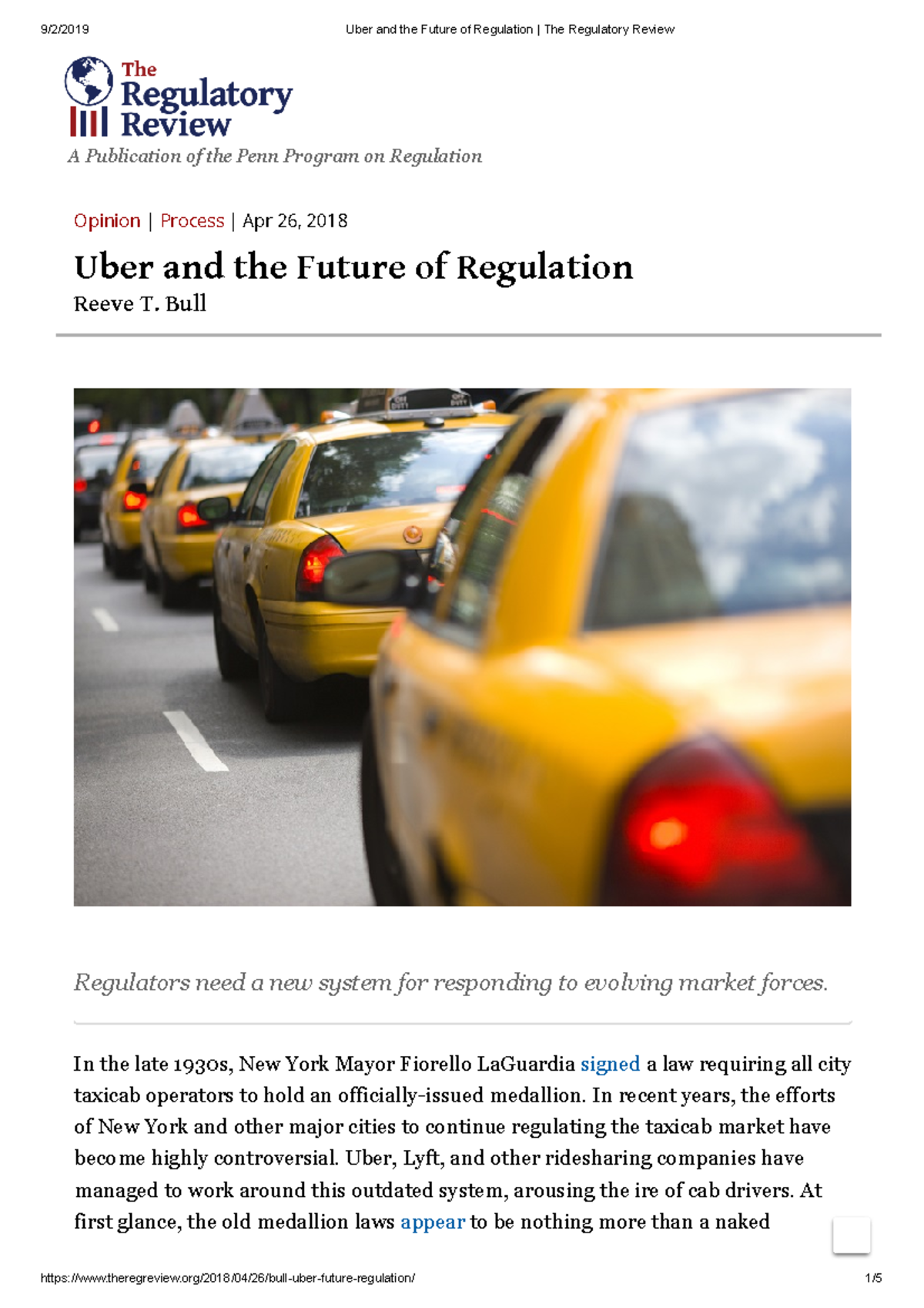 BULL 2018 Uber and the Future of Regulation The Regulatory Review - A ...
