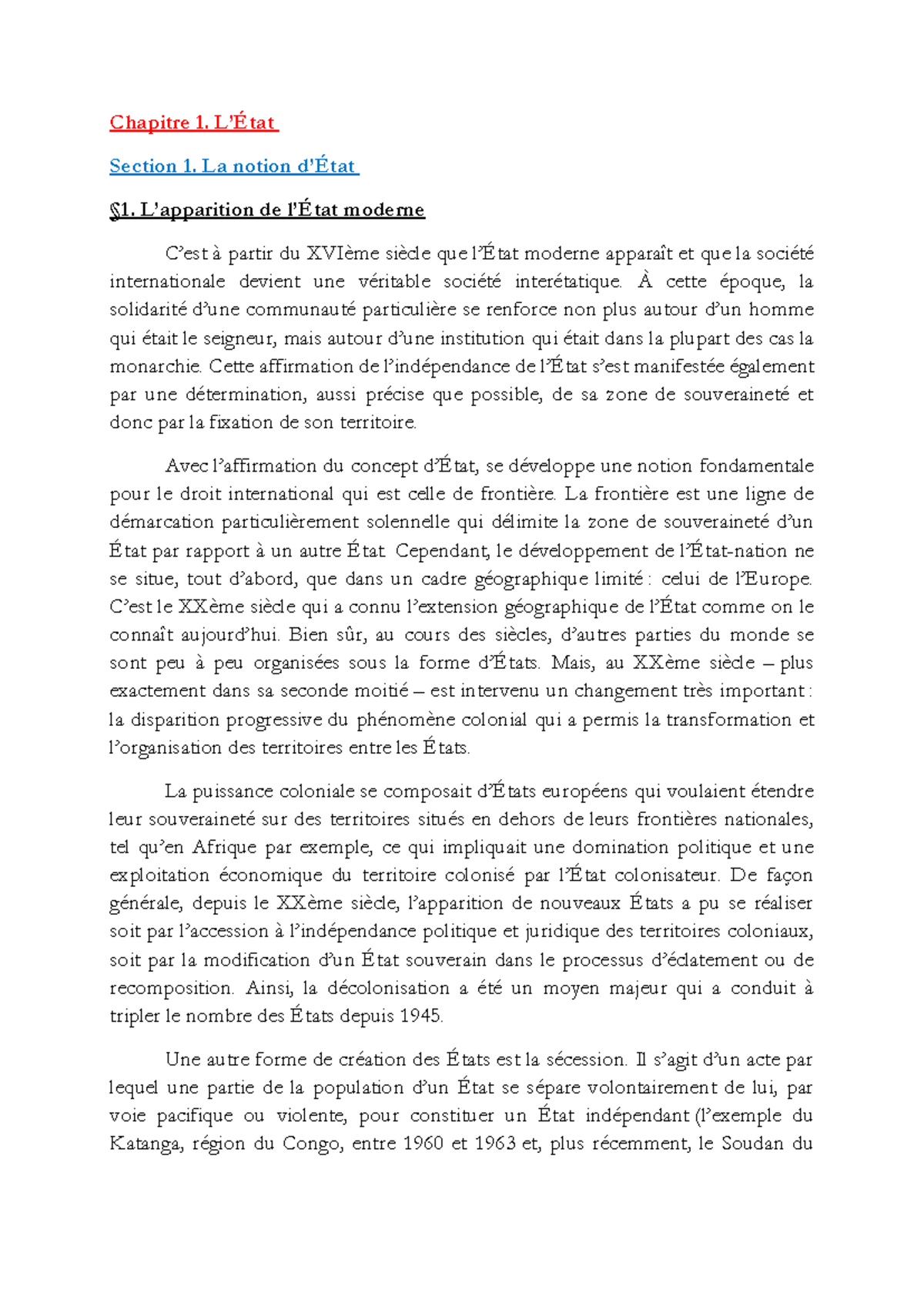 Chapitre 1 - L1 - S1 - Chapitre 1. L’État Section 1. La notion d’État ...