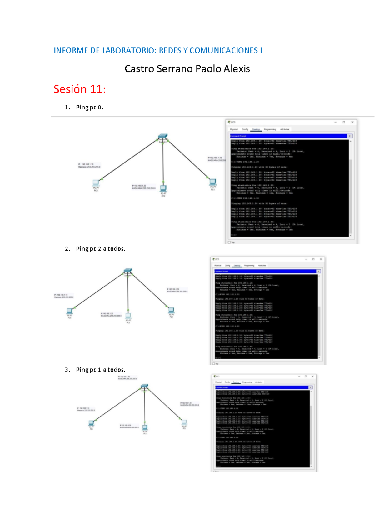 Informe Final de Sesiones de Laboratorio Extensivo de Redes I - INFORME DE LABORATORIO: REDES Y ...