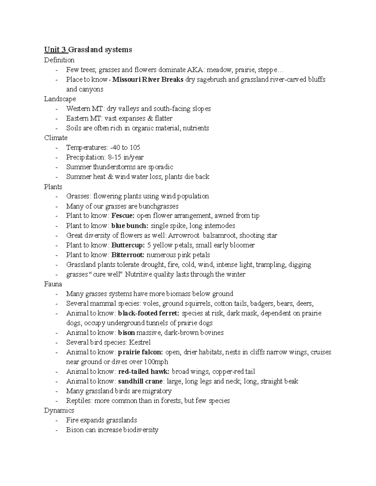 Unit 3 Grassland systems - Unit 3 Grassland systems Definition - Few ...
