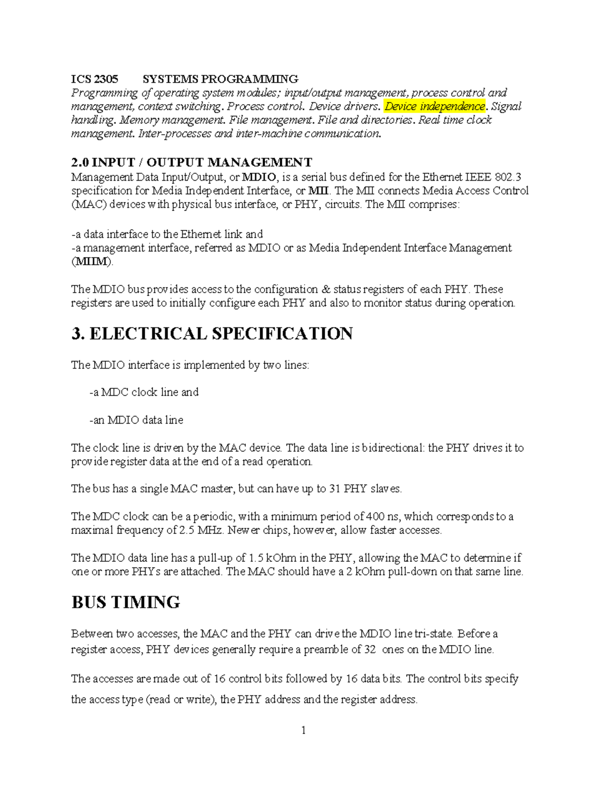 58383658 ICS 2305 Systems Programming - ICS 2305 SYSTEMS PROGRAMMING Programming of operating ...