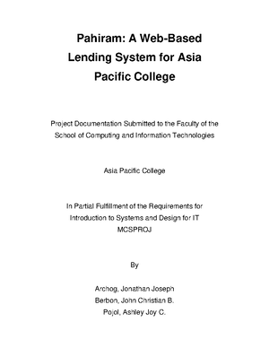 PROJMAN Project Charter - Project Charter PAHIRAM: A Web-Based Lending ...