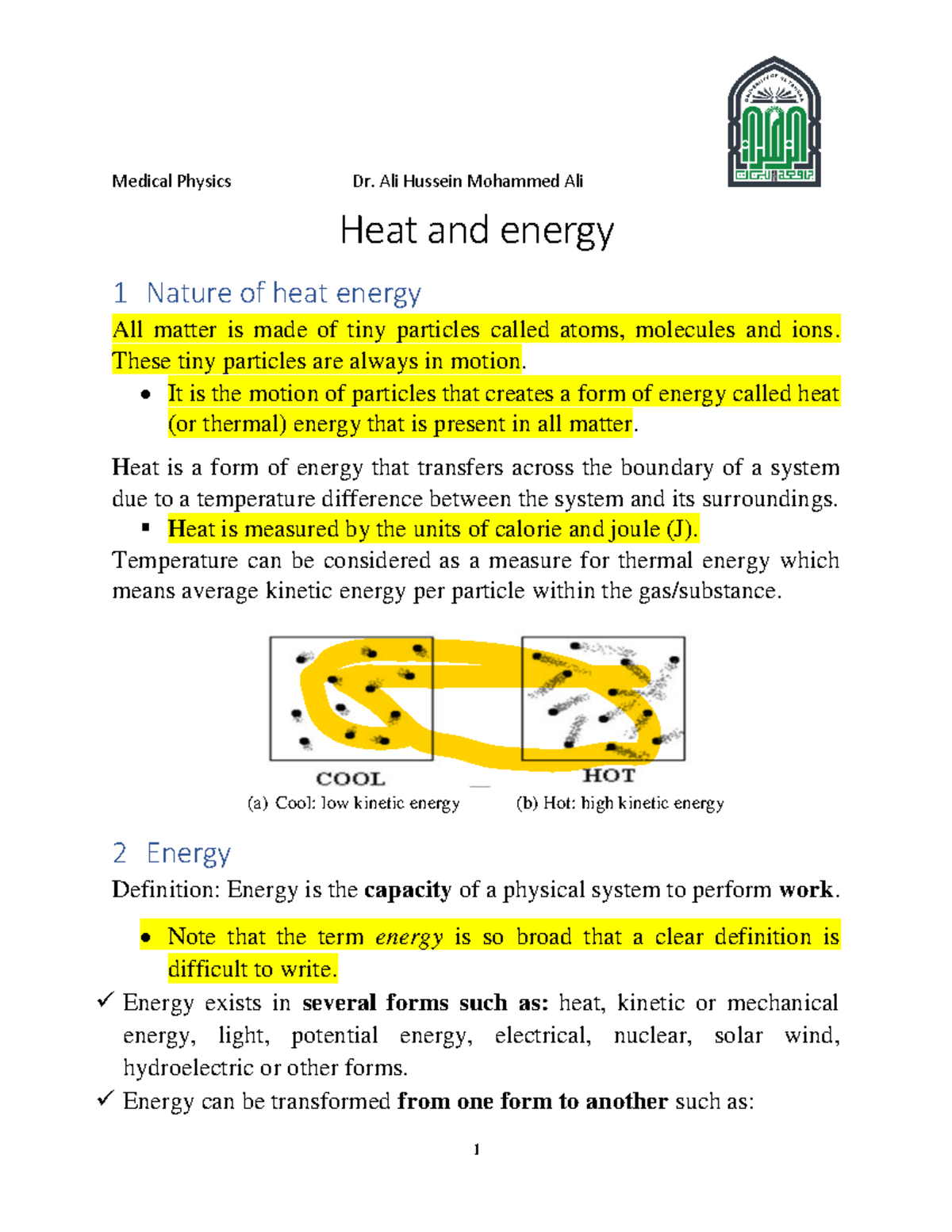 Lec 3; Heat and energy (pharmacy) - Reduced 1 - Heat and energy 1 ...