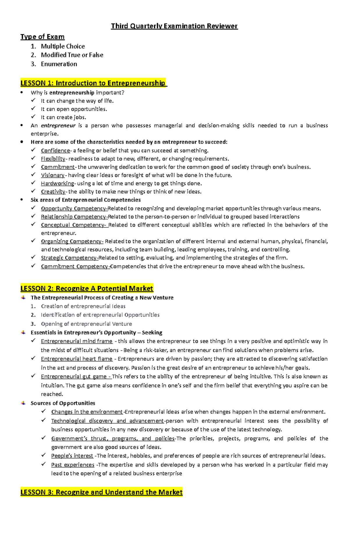 Reviewer 3rd-quarter entrep lesson 1-5 - Third Quarterly Examination ...