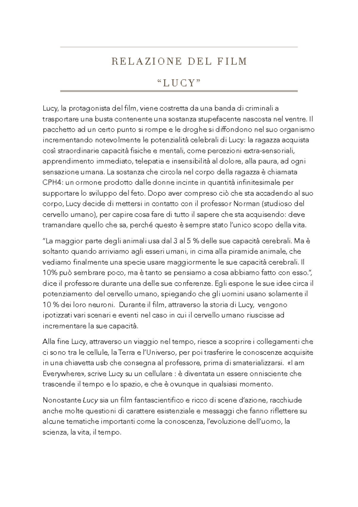 Recensione, commento e trama FILM "LUCY" con link alla filosofia ...