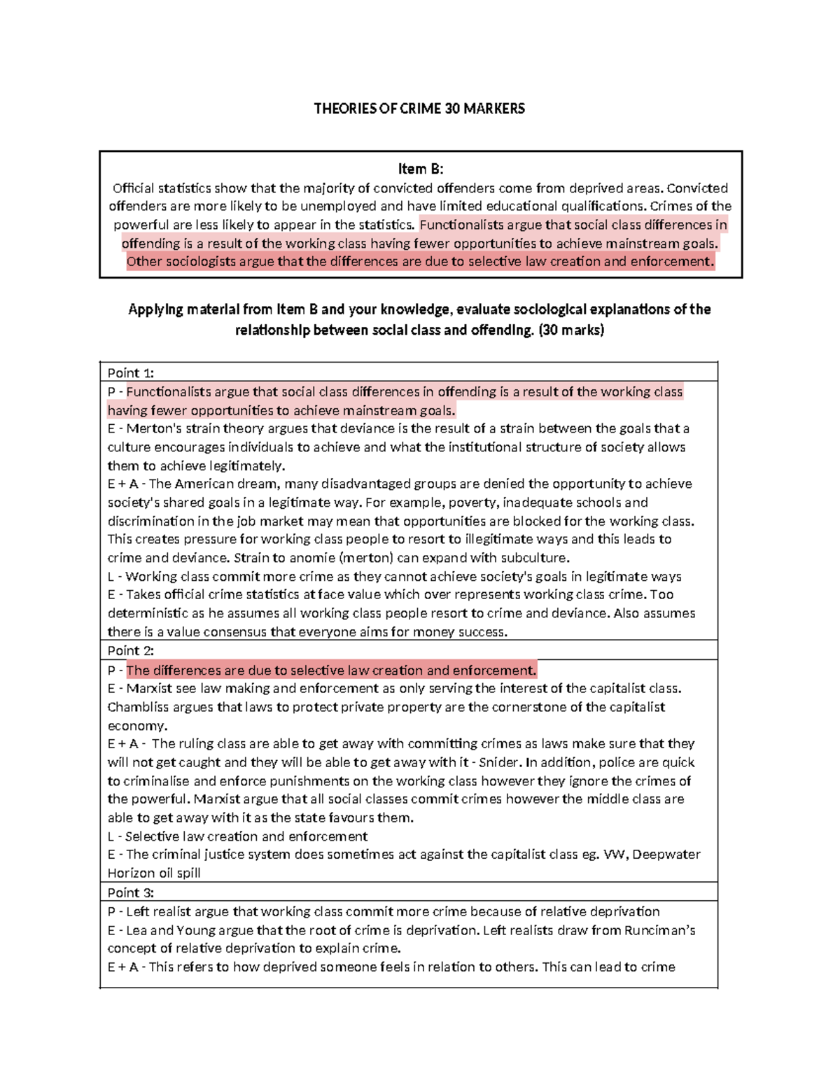 Crime AND Deviance - Essay Plans - THEORIES OF CRIME 30 MARKERS Item B ...