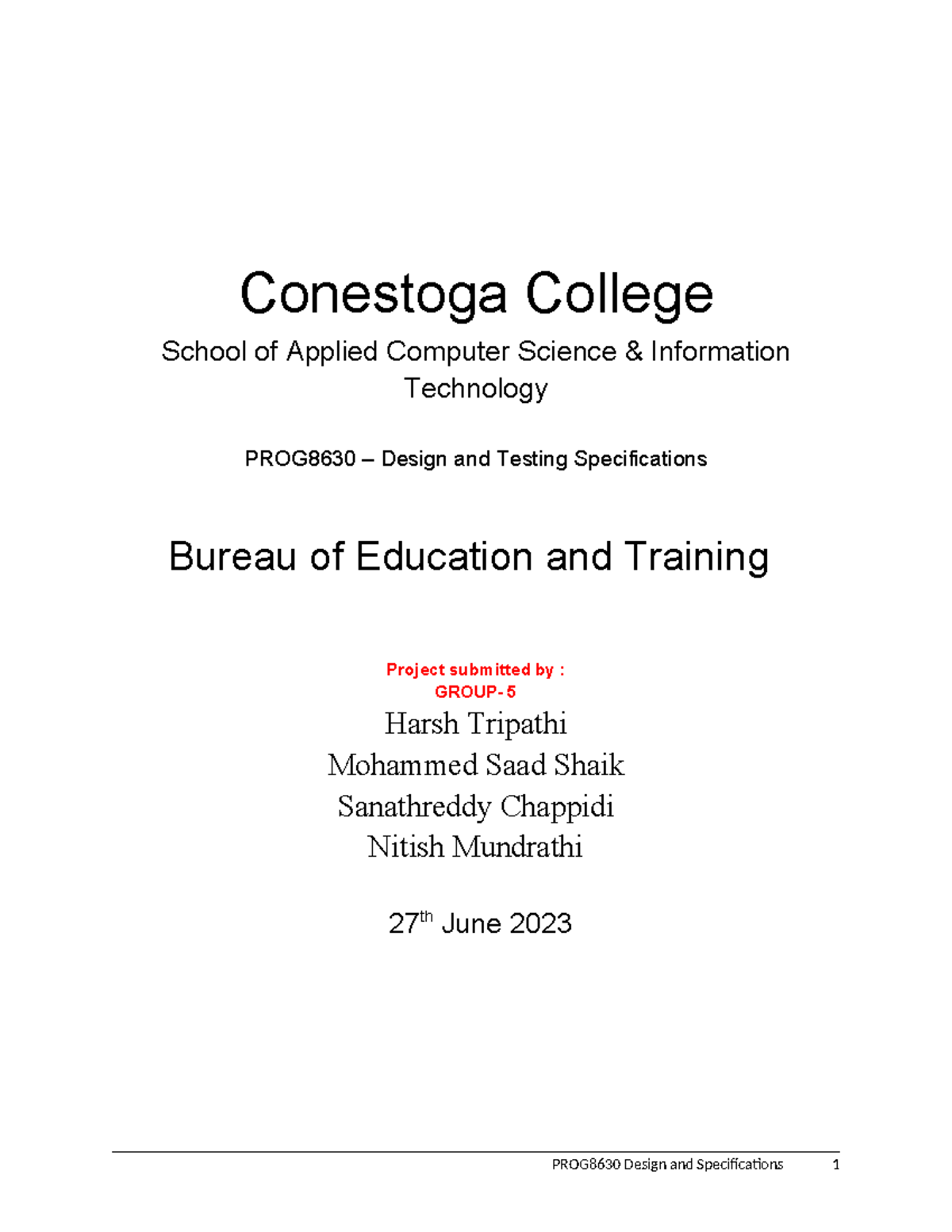 Group 5 Section 2 8881501 Design and Test Specifications - Conestoga ...