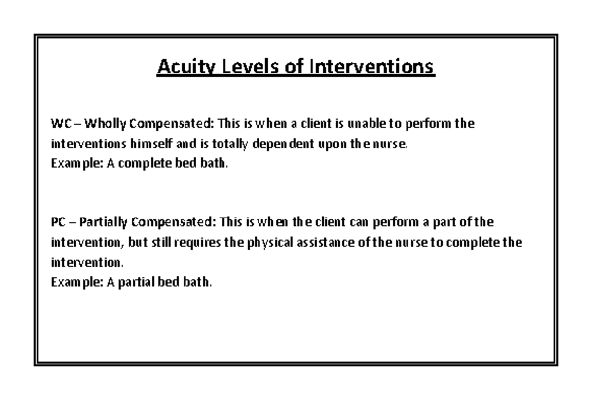 Acuity Levels of Interventions & Data Collection - Acuity Levels of ...