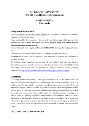 ICT616 Assignment 2 do not copy the contents - MURDOCH UNIVERSITY ICT616 Data Resources ...