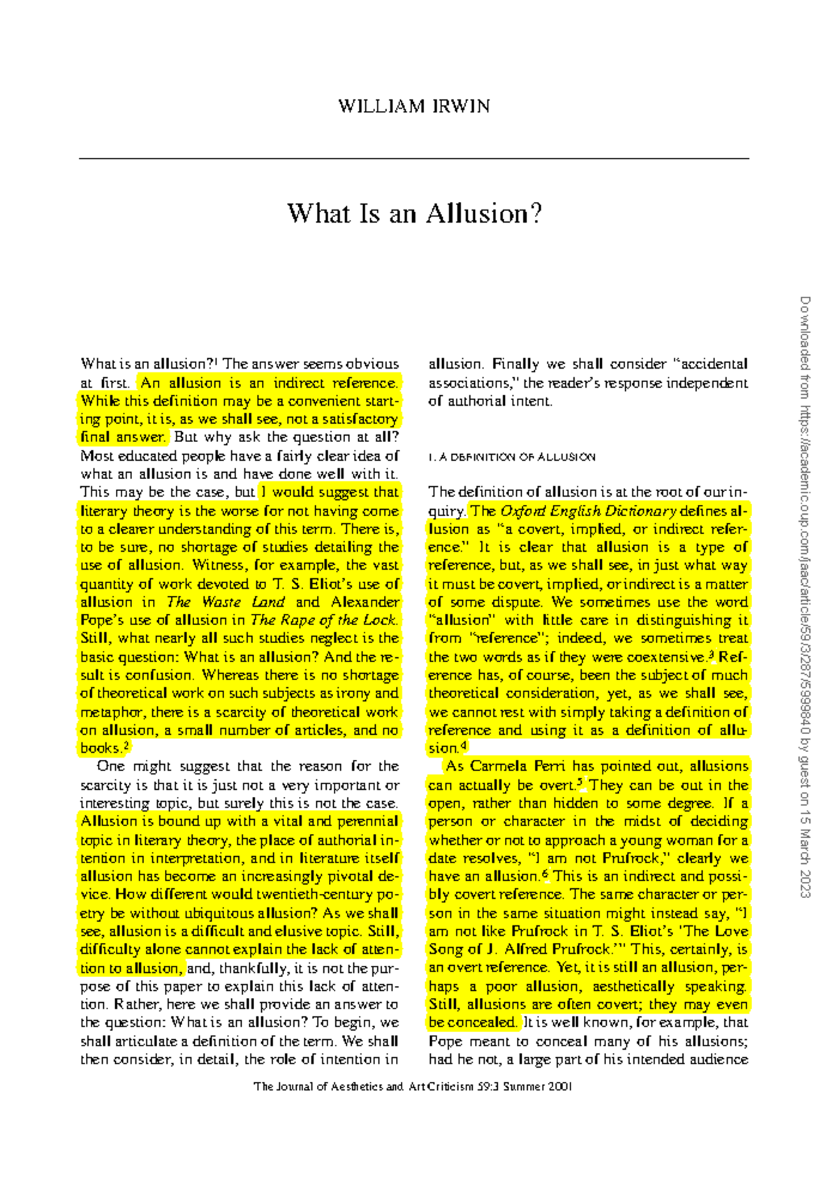 What is an Allusion - WILLIAM IRWIN What Is an Allusion? The Journal of ...