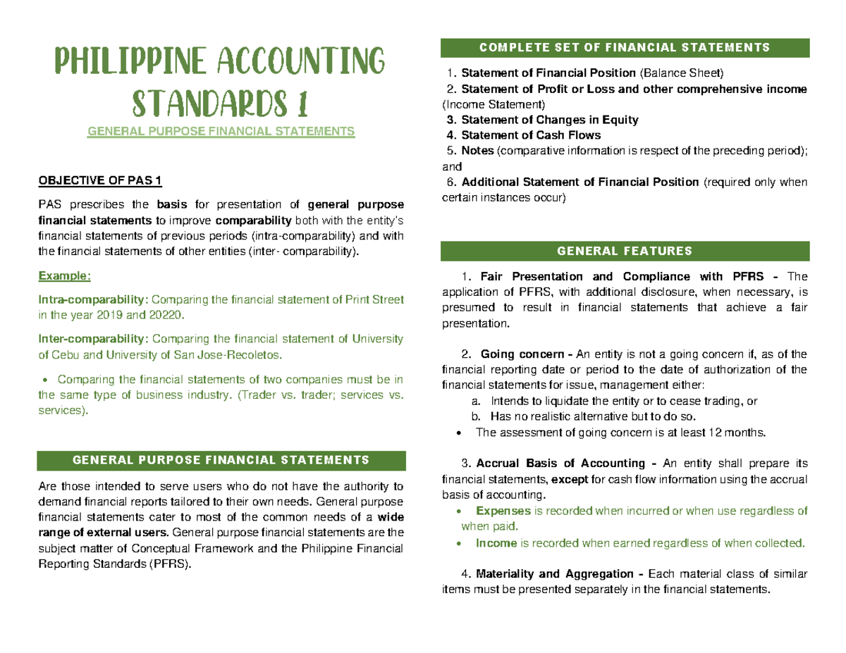 PAS-01 - Lecture notes 1 - PHILIPPINE ACCOUNTING STANDARDS 1 GENERAL ...