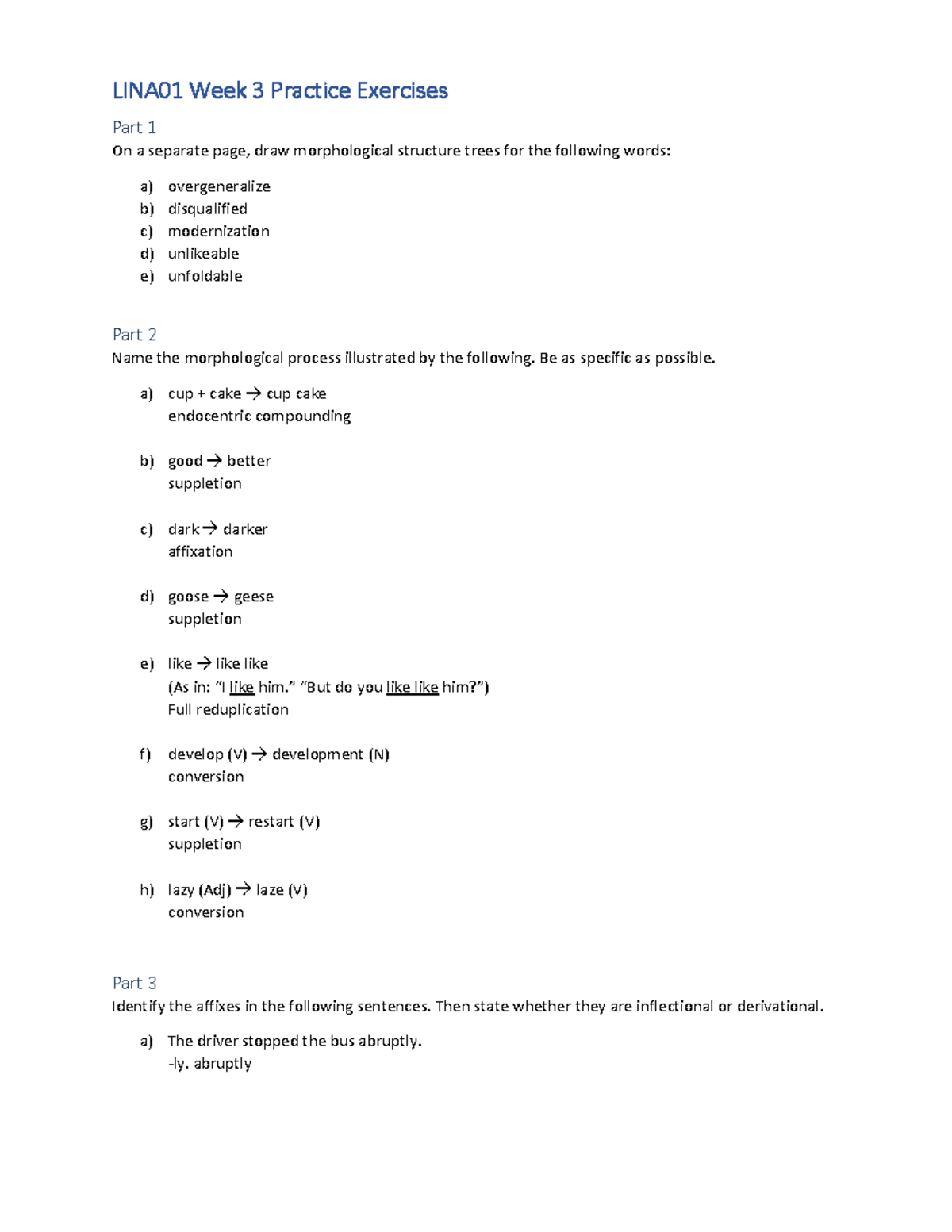 Week 3-Practice Exercises - LINA0 1 Week 3 Practice Exercises Part 1 On ...