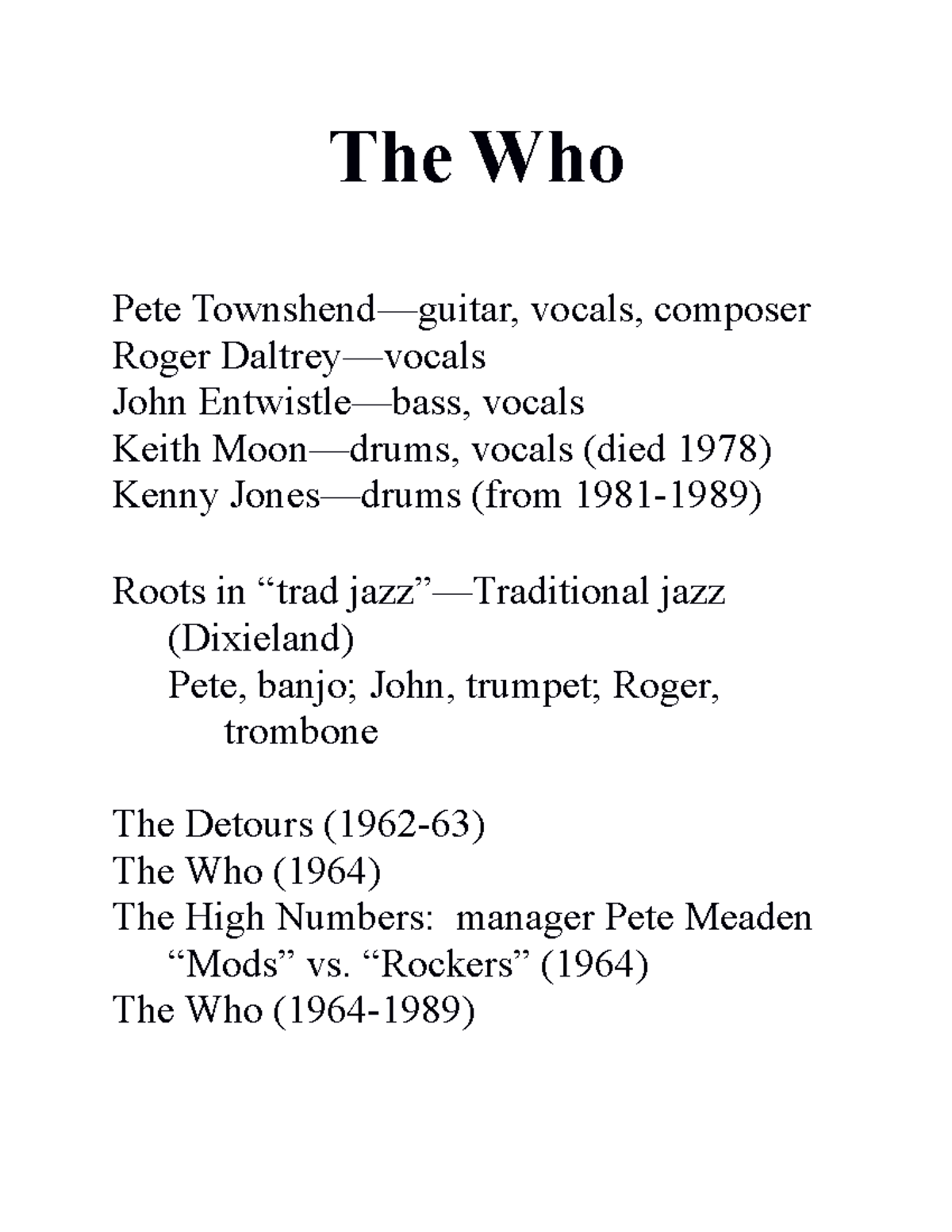 14-The Who - given in class notes - The Who Pete Townshend––guitar ...