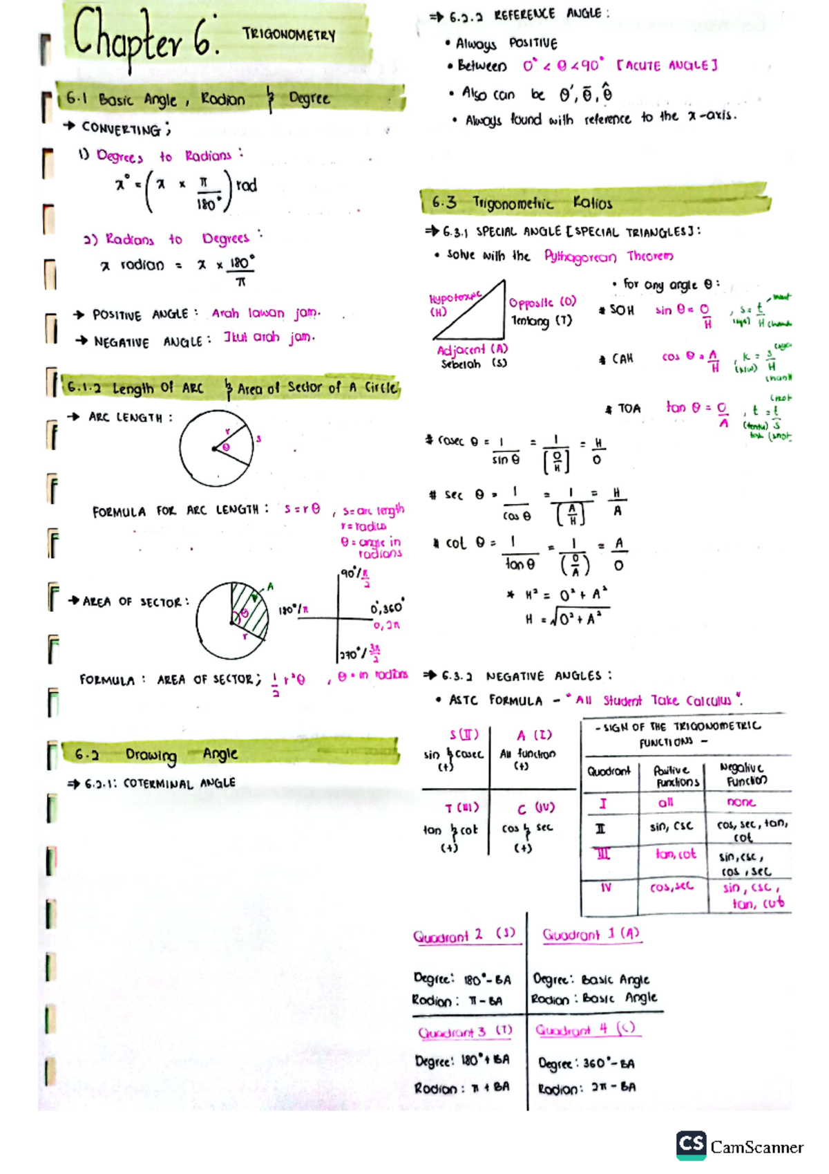 Trigonometry - Notes - calculus - CamScanner - Studocu