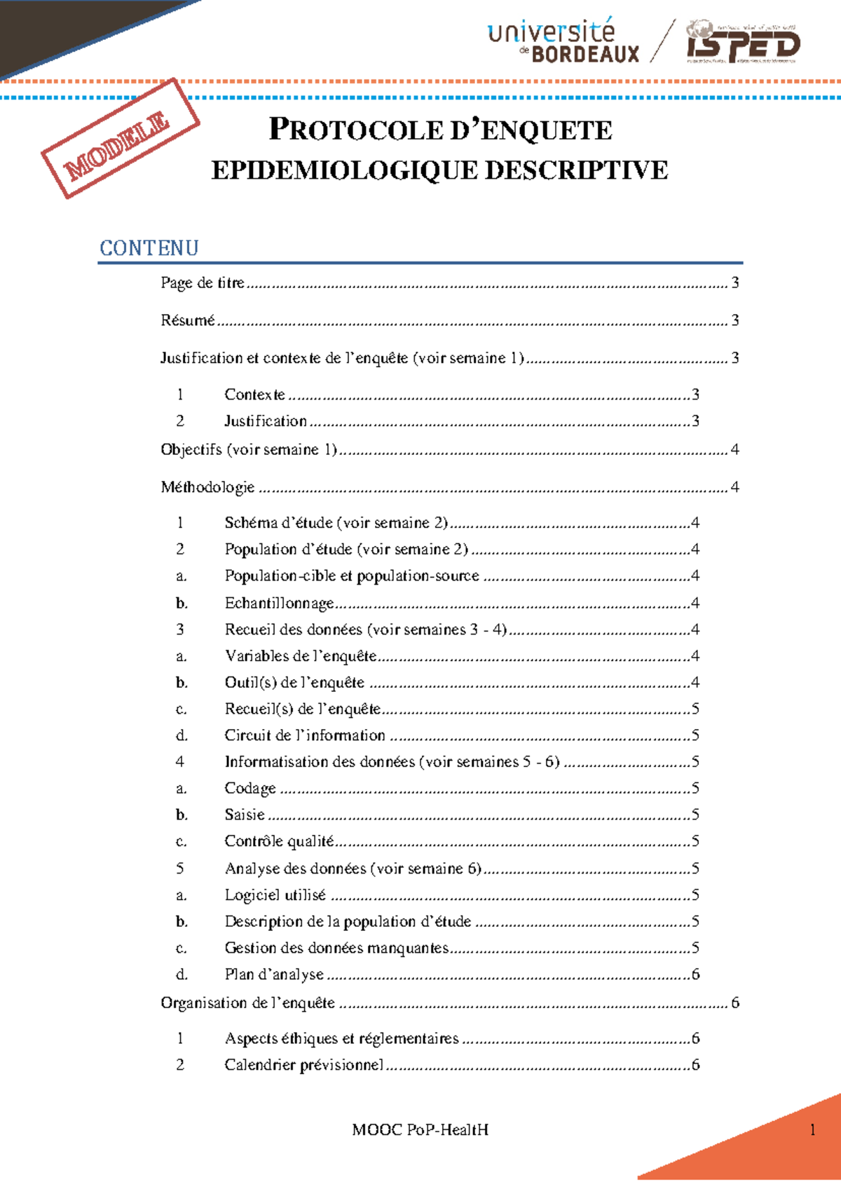 Protocole D’ Enquete Epidemiologique Descriptive - PROTOCOLE D’ ENQUETE ...