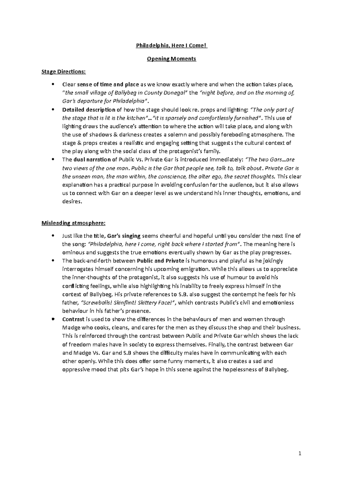 Philadelphia Key Scenes Notes - Philadelphia, Here I Come! Opening ...