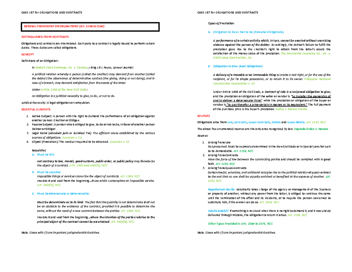 Compiled Notes for Obligations and Contracts - General Provisions to ...