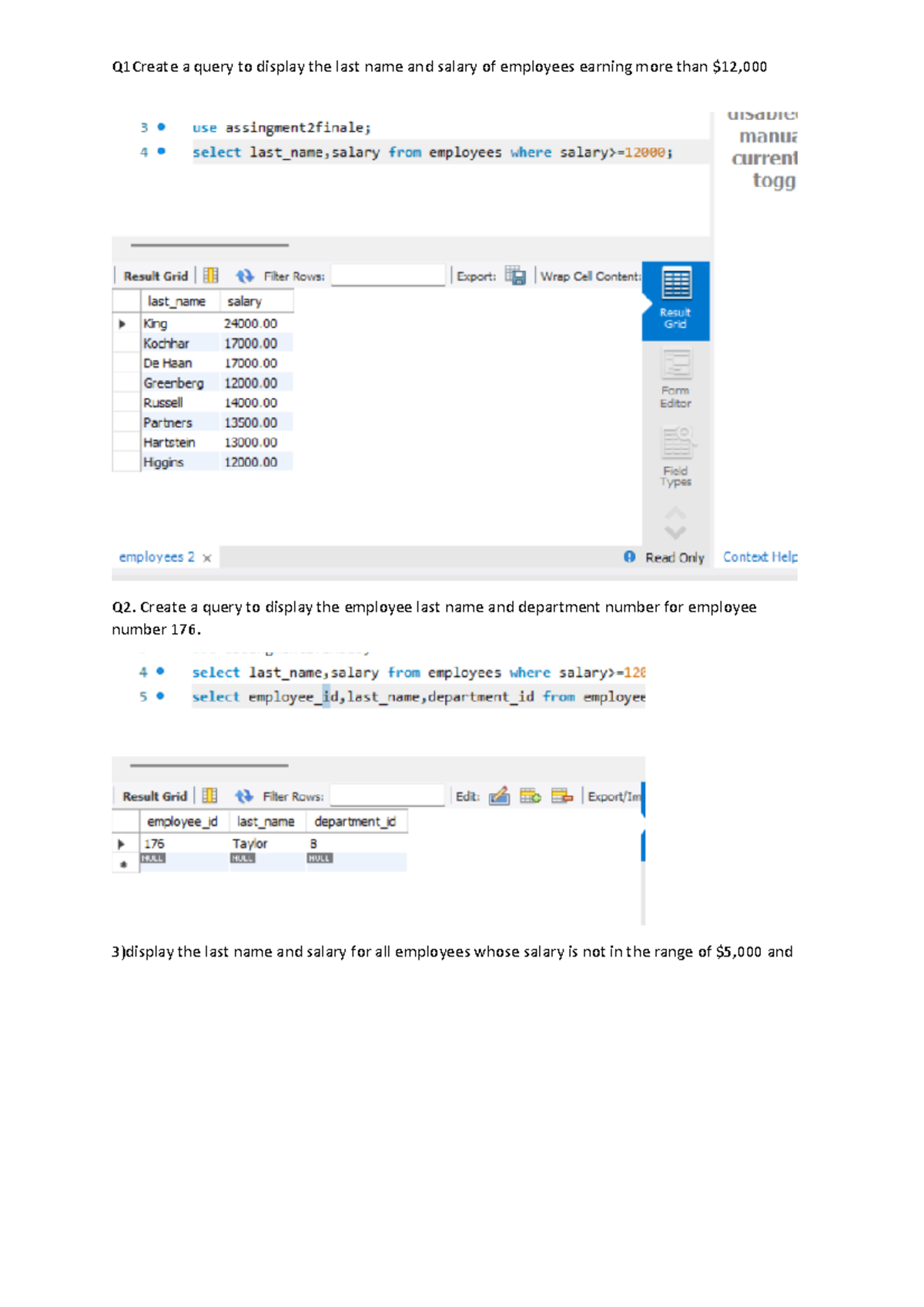 Lab Lab Material Jquery Database Q2 Create A Query To Display The