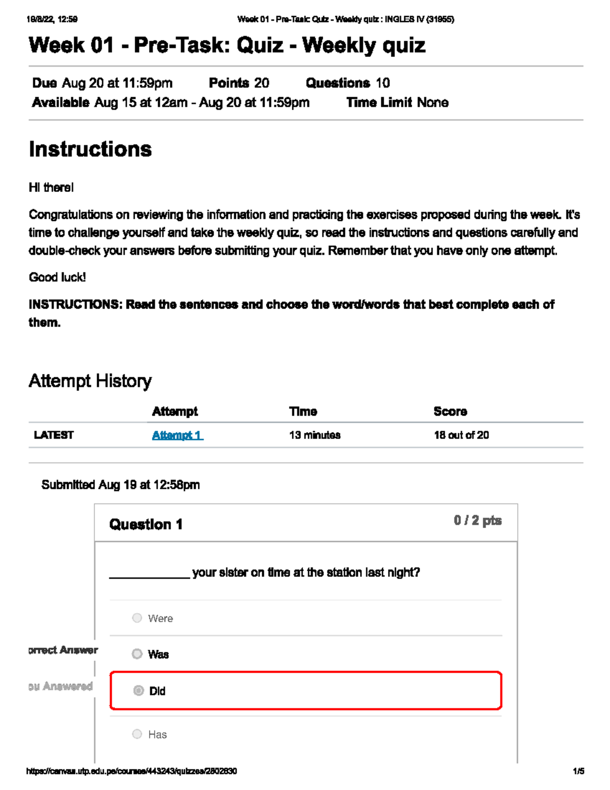 Week01 Pre-Task Quiz Weekly quiz - Ingles IV - Studocu