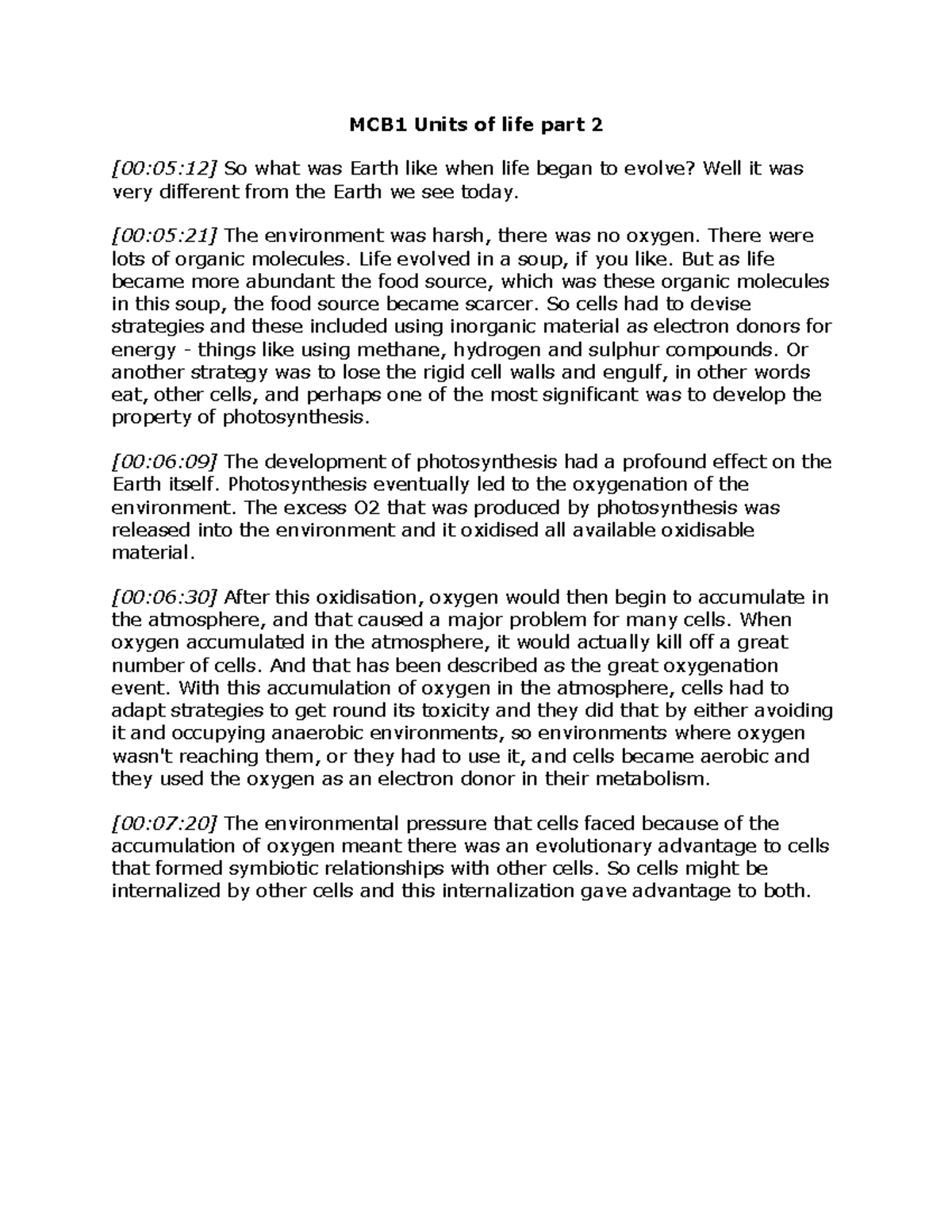 Transcript MCB1 Units of life part 2 - MCB1 Units of life part 2 [00:05 ...