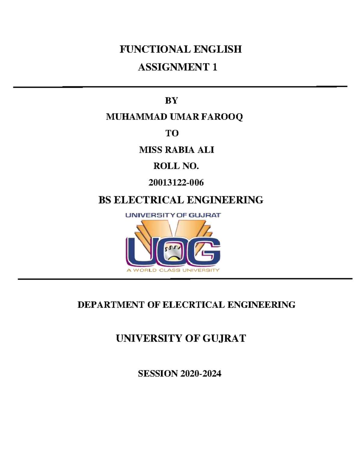 2001 3122-006 ASS#1 FE-converted - FUNCTIONAL ENGLISH ASSIGNMENT 1 BY MUHAMMAD UMAR FAROOQ TO ...