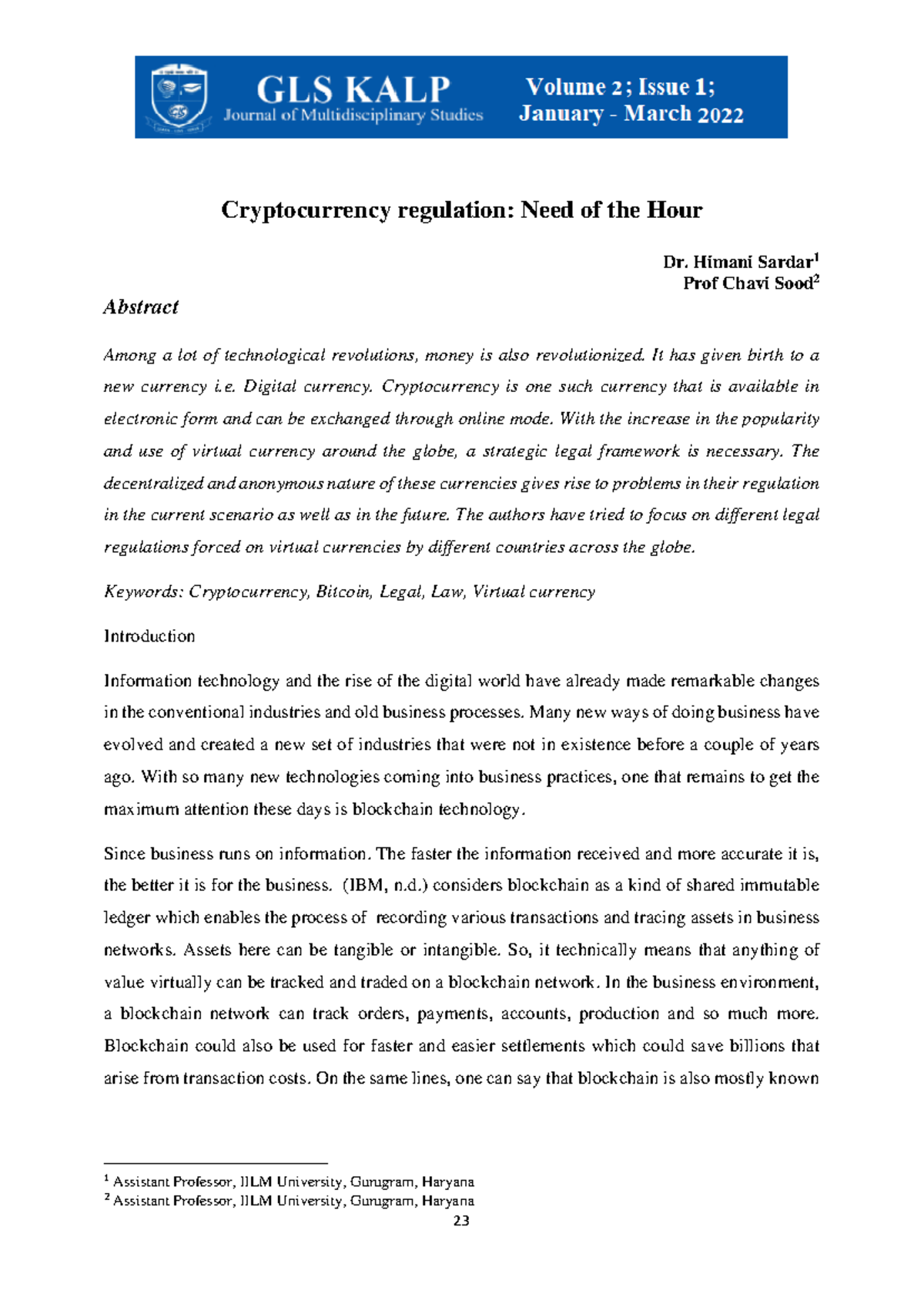3+Cryptocurrency+regulation - Himani Sardar 1 Prof Chavi Sood 2 ...