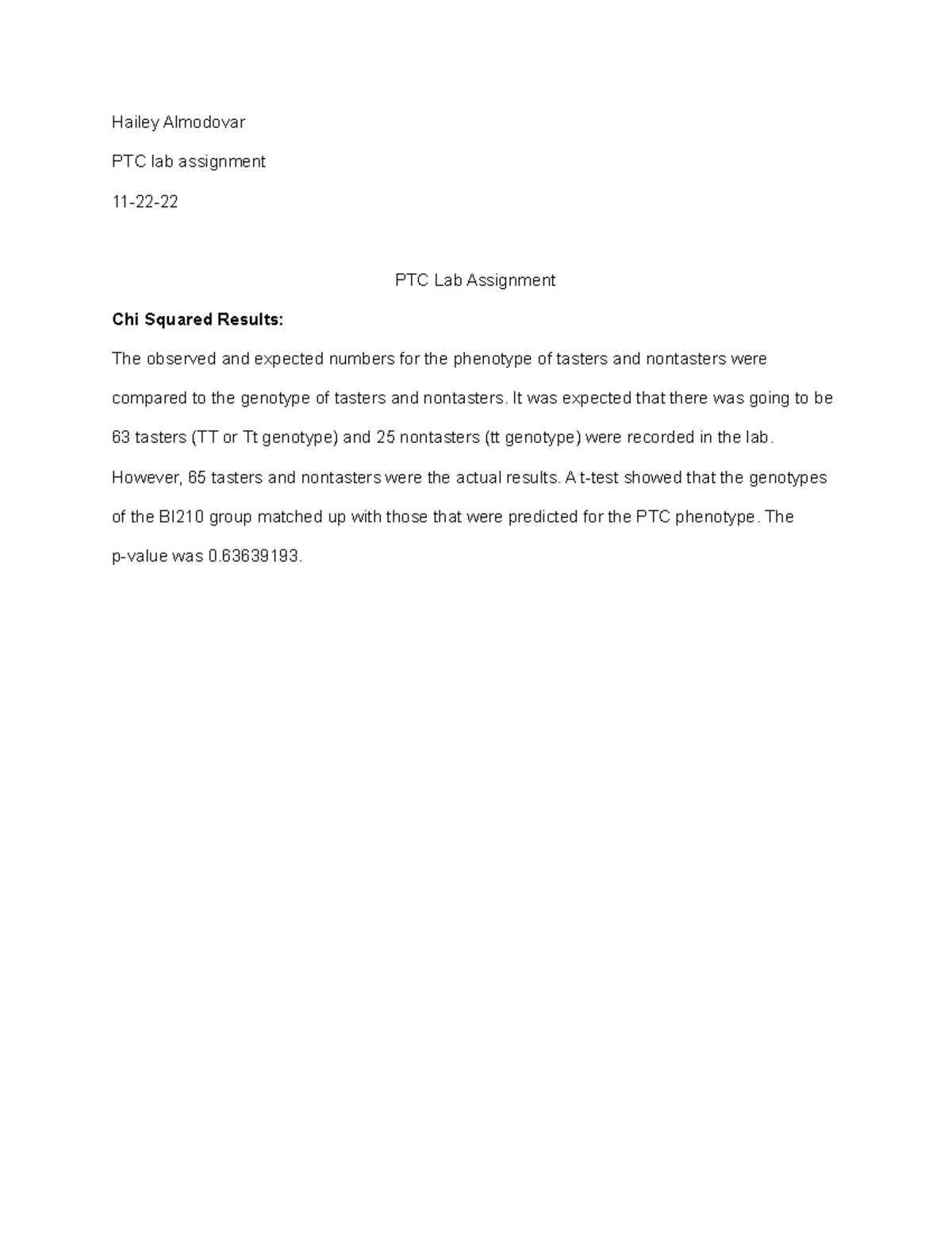 PTC lab - This is a lab for genetics. - Hailey Almodovar PTC lab ...