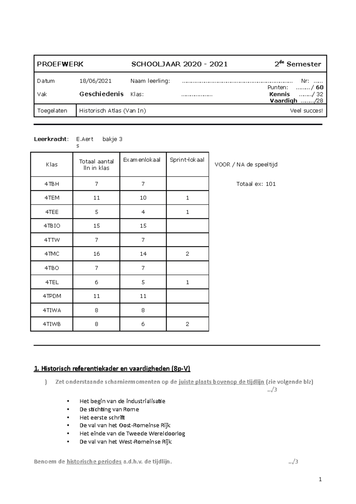 Juni 1 - voorbeeldexamen - PROEFWERK SCHOOLJAAR 2020 - 2021 2 de ...
