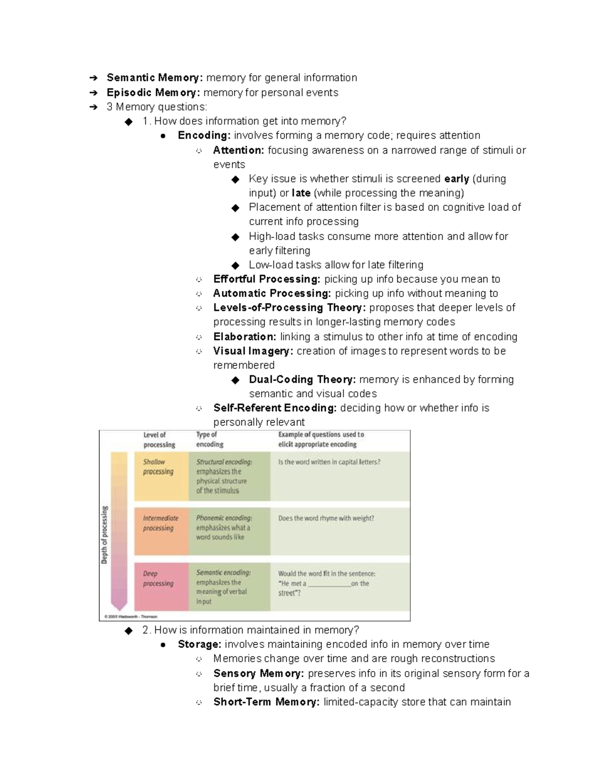 Unit 7 Human Memory - unit 7 - Semantic Memory: memory for general ...